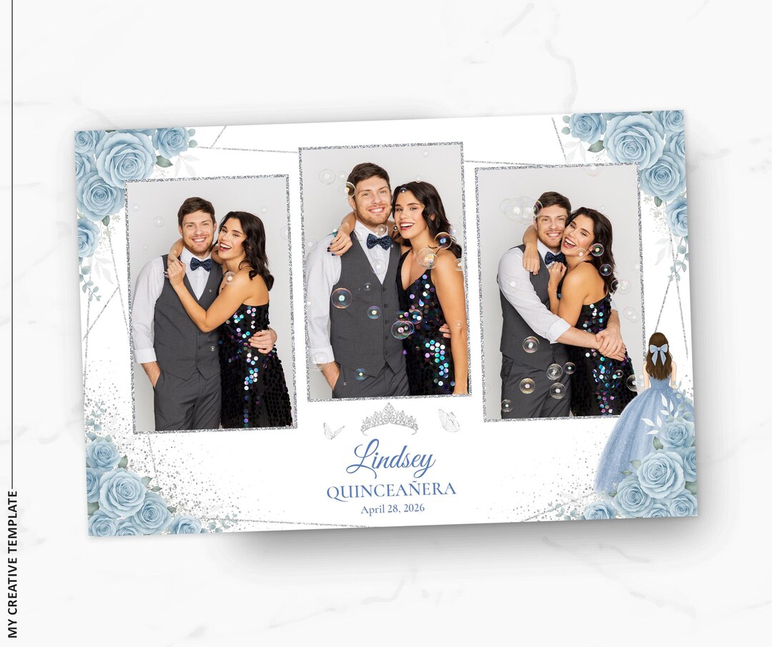 Quinceanera Photobooth Template | Quinceañera Baby Soft Blue Floral ...