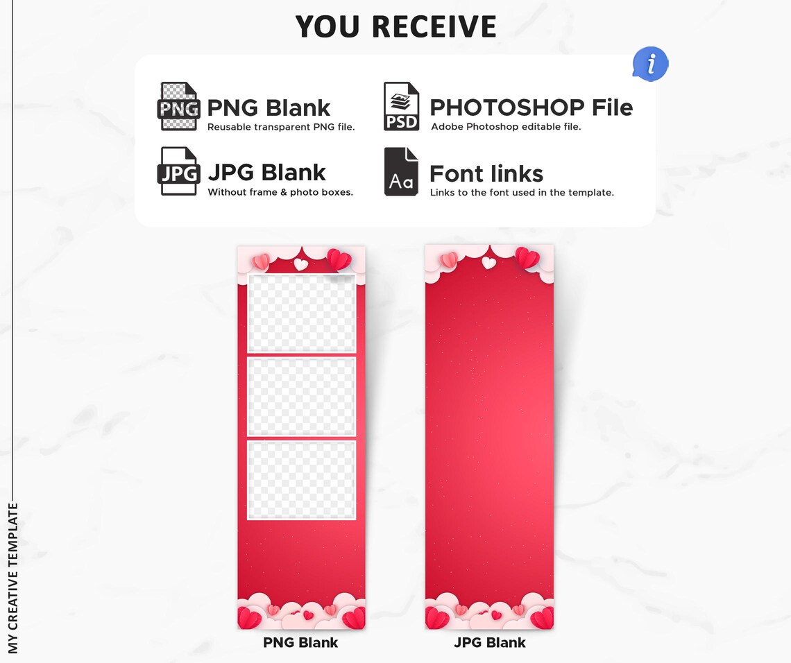 Valentine's Day Photo Booth Template | 2x6 Strip Photobooth Overlay ...