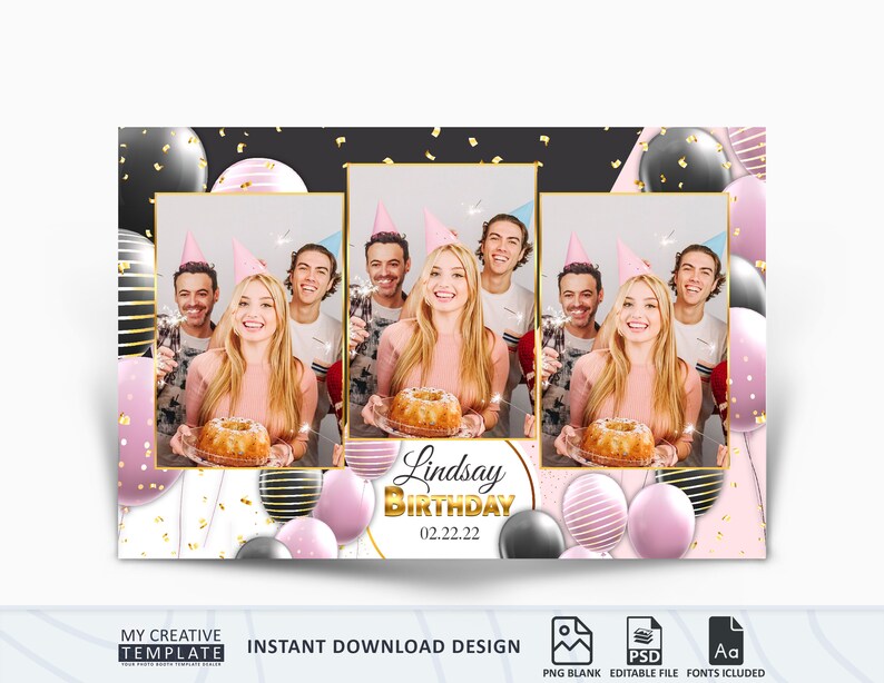 Birthday Photo Booth Template, Balloons Photo Booth Template, Photo ...