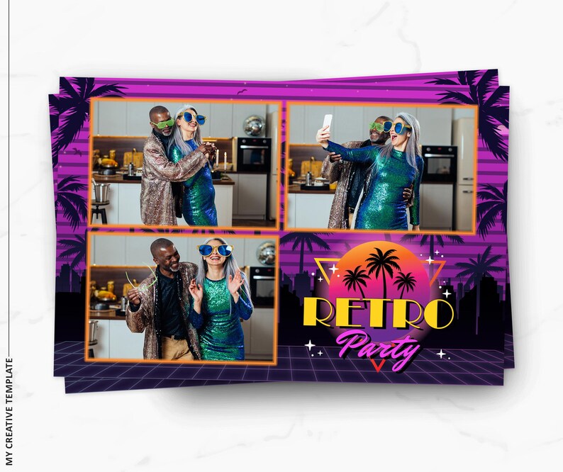 Retro Party Photo Booth Template | 80s Synthwave Style | 4x6 Photobooth ...