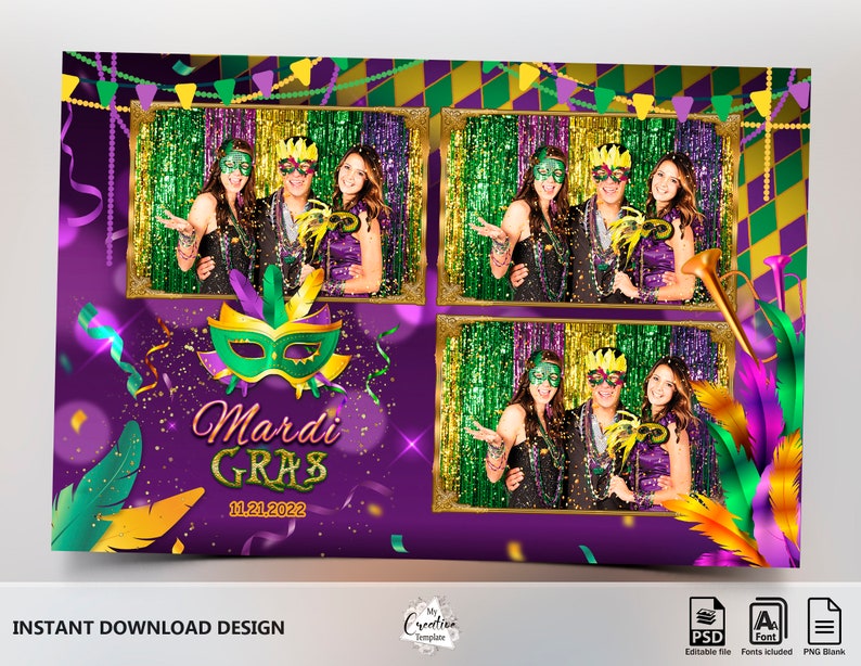 Mardi Gras Photo Booth Template Masquerade Photo Booth - Etsy