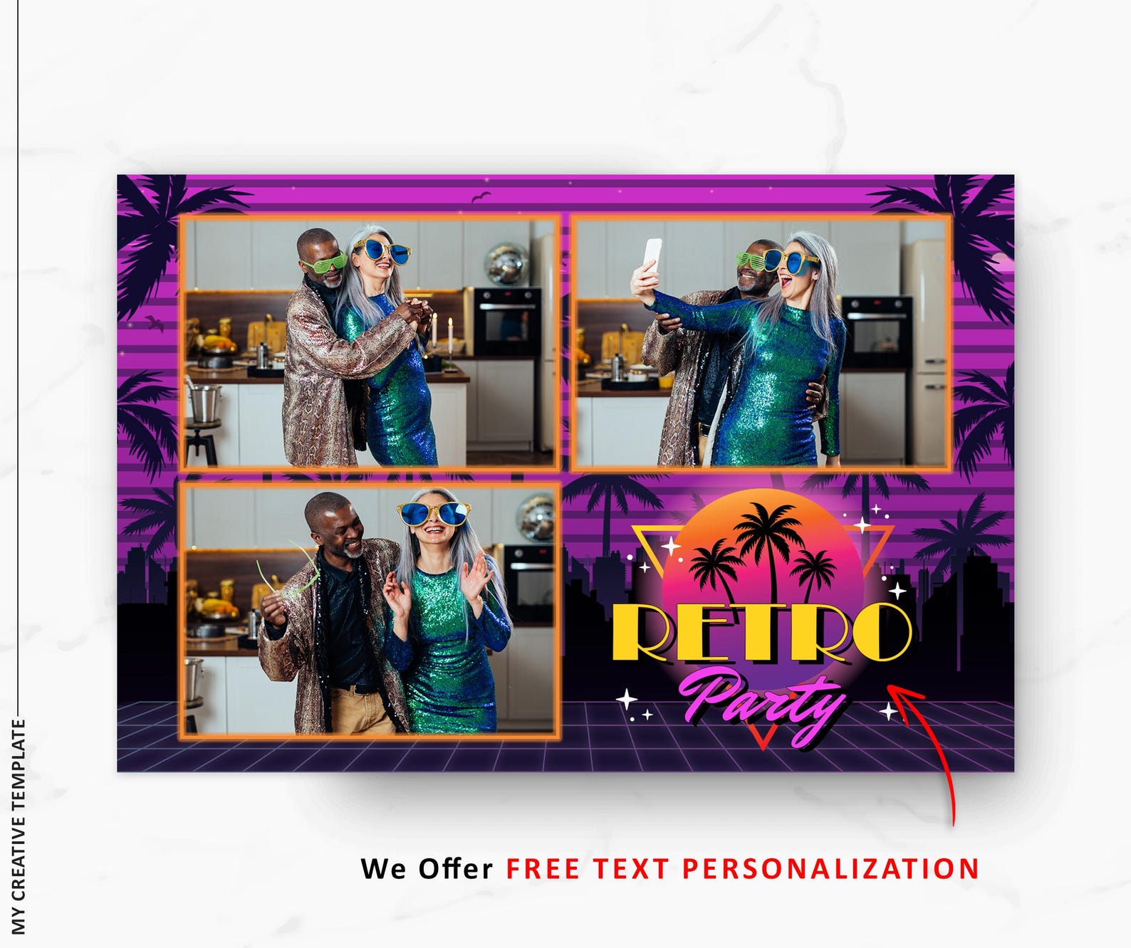 Retro Party Photo Booth Template | 80s Synthwave Style | 4x6 Photobooth ...