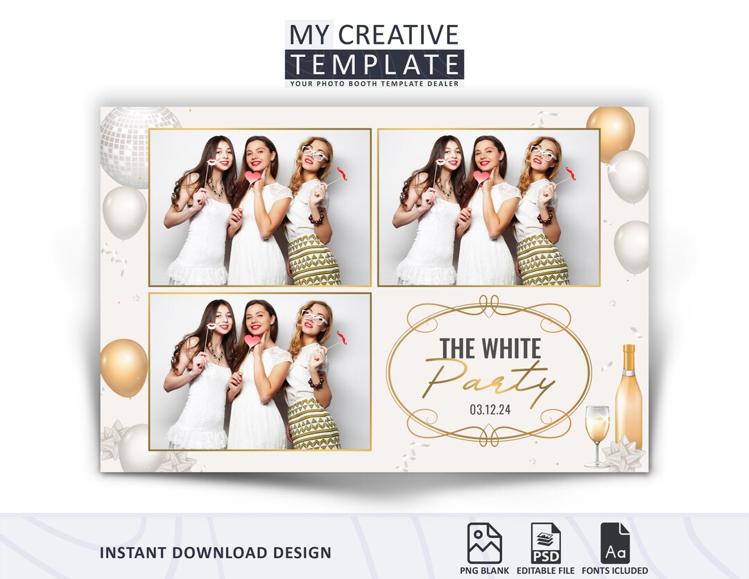 Photo Booth Template, White Party Photo Booth Template, Birthday ...