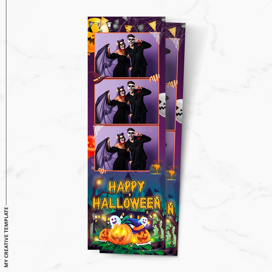 Halloween Photobooth Template | Spooky Night Photo Booth Overlay | 2x6 ...