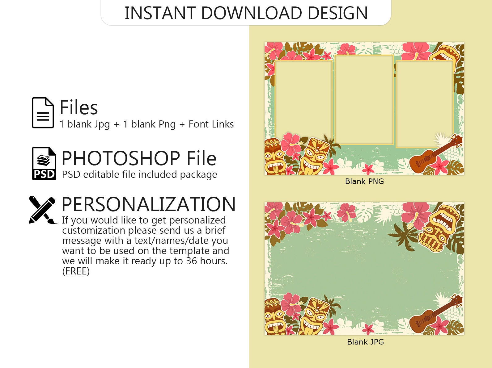 Hawaiian Photobooth Template, Tiki Bar Photo Booth Template, 4x6 Photo ...
