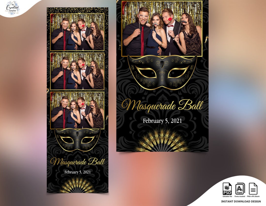 Masquerade Photo Booth Template, Mardi Gras Photo Booth Template, Photo ...