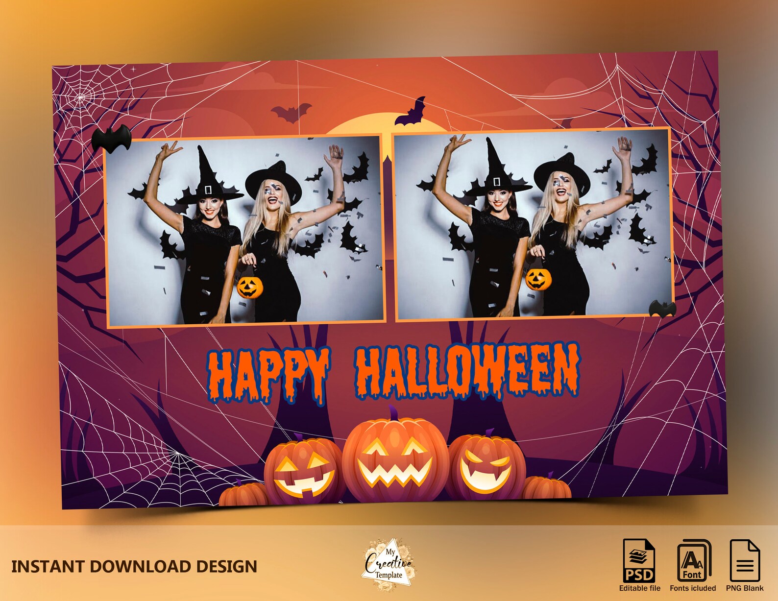Photo booth template Halloween photo booth template Pumpkin | Etsy