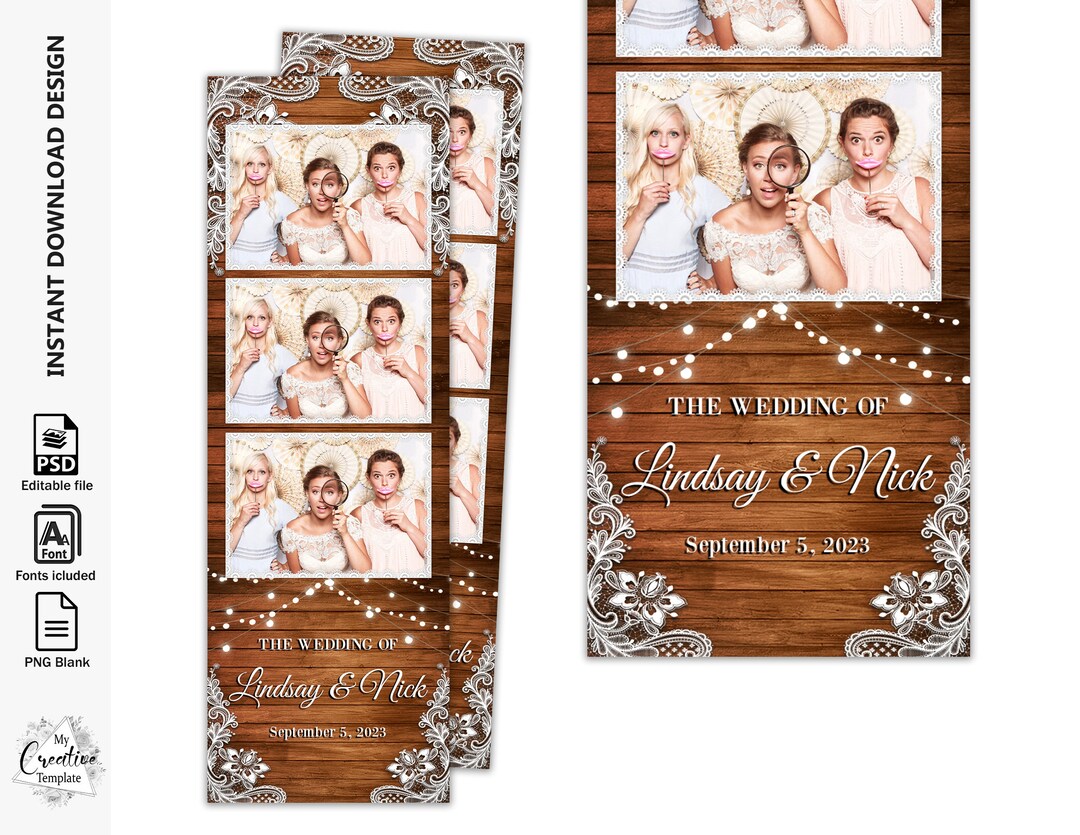 Wedding Photo Booth Template, Lace Rustic Photo Booth Template, 2x6 ...