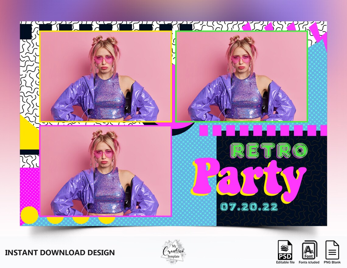 Retro Photo Booth Template 90's Photo Booth Template - Etsy