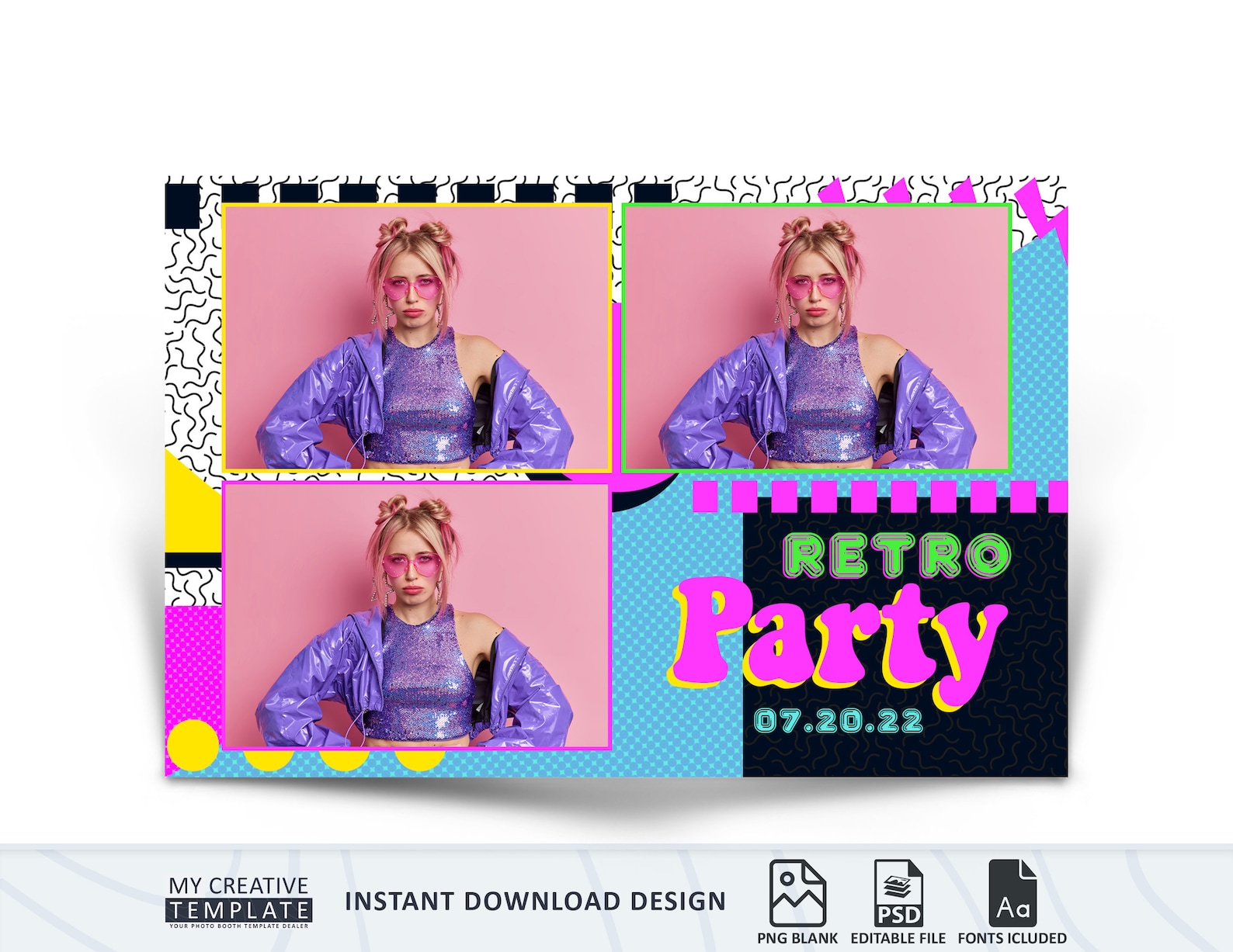 Retro Photo Booth Template, 90's Photo Booth Template, Photo Booth ...
