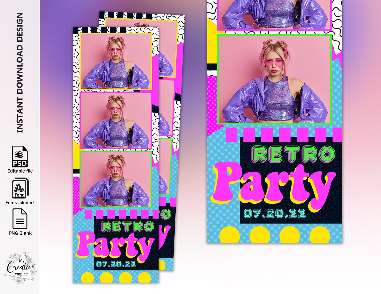 Retro Photo Booth Template 90's Photo Booth Template | Etsy