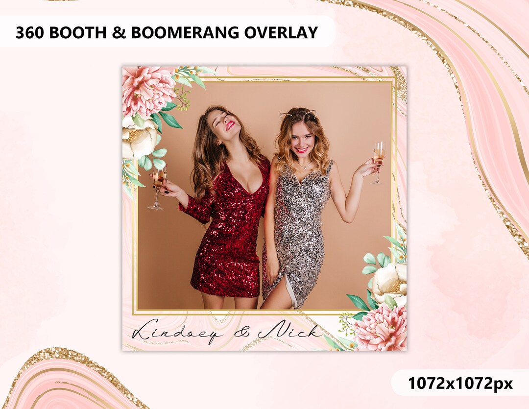 360 Booth Photo Template, Flowers 360 Booth Overlay, Golden Frame 360 ...