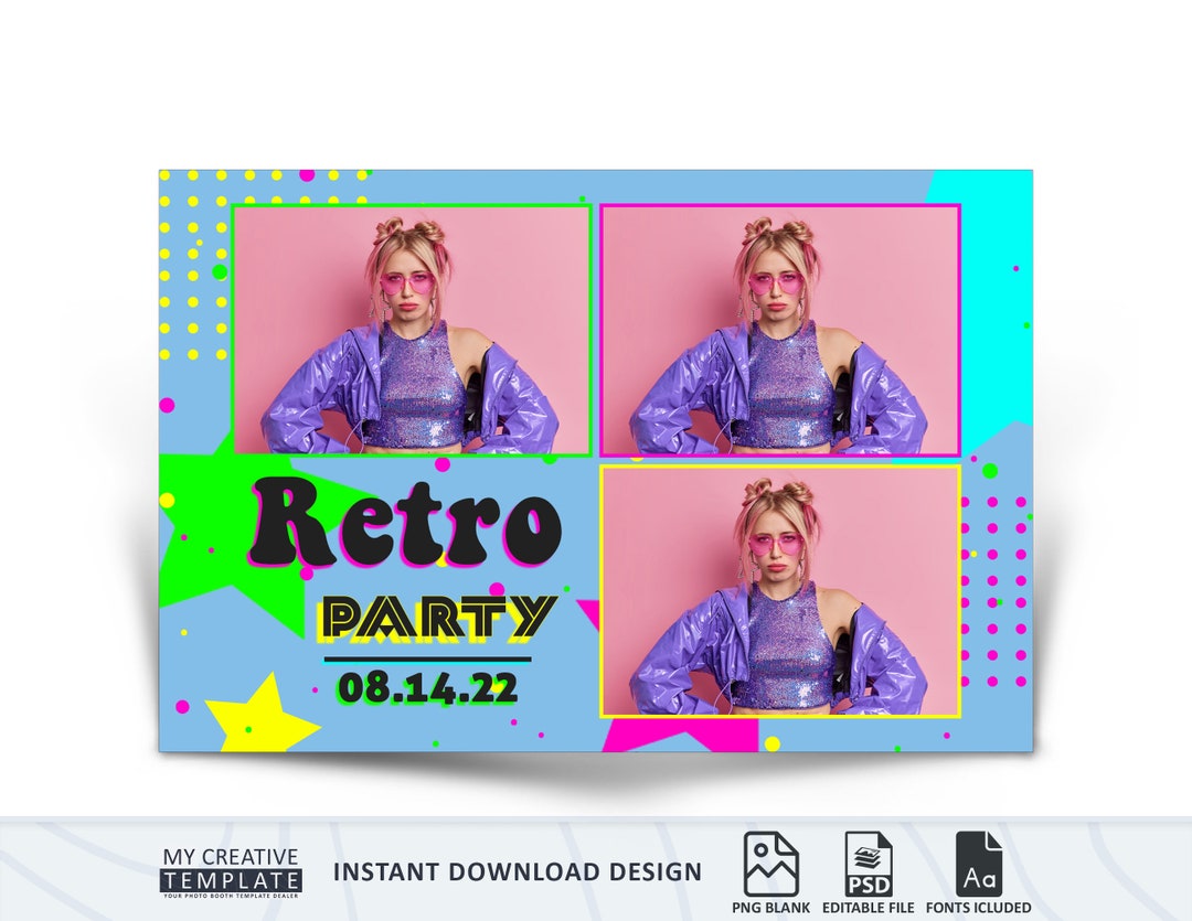 Retro Photo Booth Template, 90's Photo Booth Template, Photo Booth ...