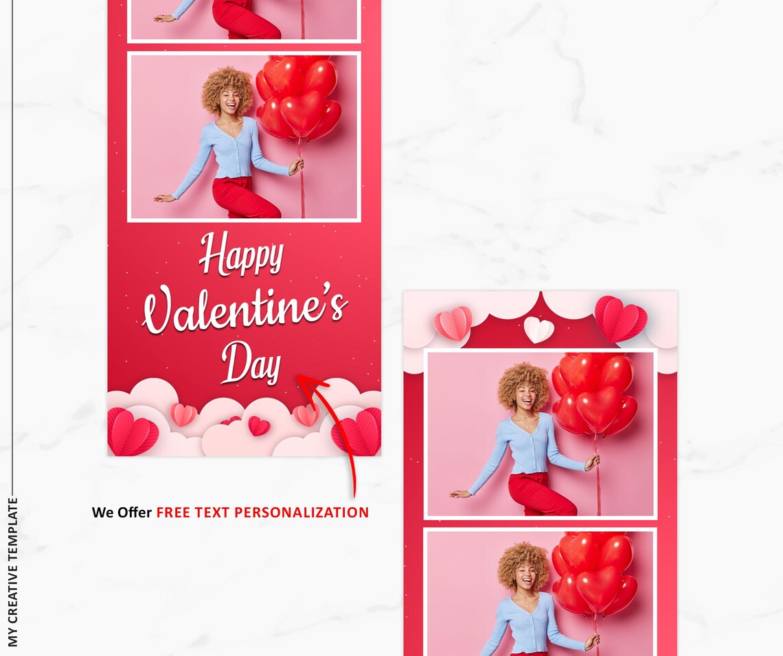 Valentine's Day Photo Booth Template | 2x6 Strip Photobooth Overlay ...