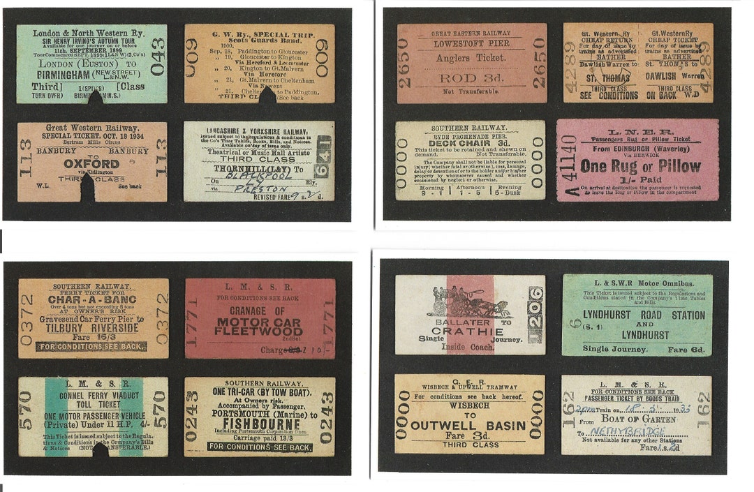 Vintage Railway Tickets Postcards. Set of 6 in Beautiful Illustrated ...