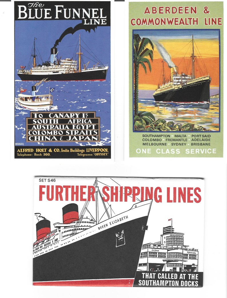 Southampton Docks Shipping Lines Postcards. Set of 6 in Beautiful ...