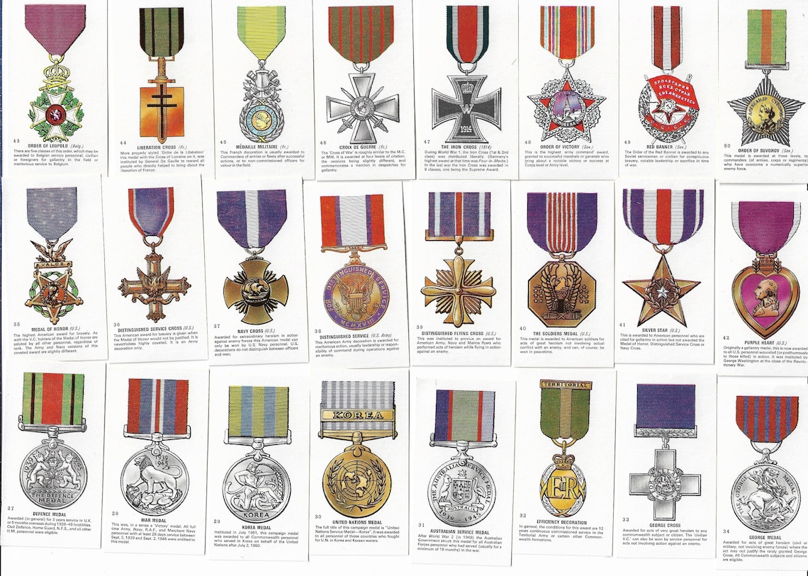 War Medals From Around the World Complete Set of 50 Trade Cards Issued ...