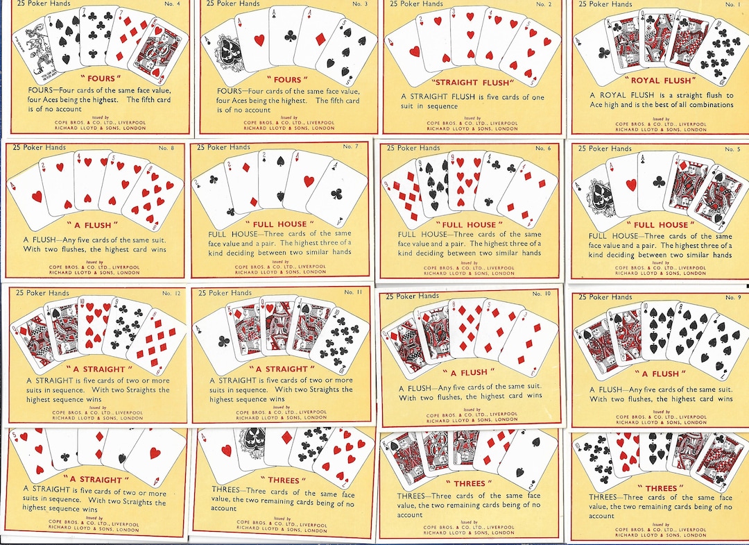25 Vintage Cigarette Cards the Game of Poker. 1936. Full Set. Cope ...
