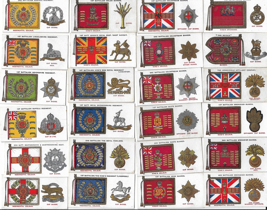 50 Vintage Cigarette Cards - Regimental Standards & Cap Badges. 1930 ...