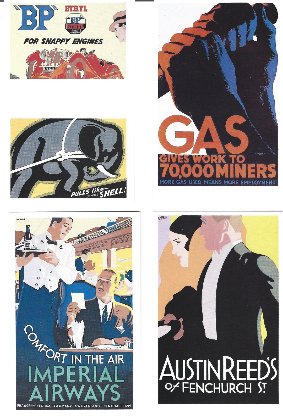 Tom Purvis Advertising Art Postcards. Set of 6 in Beautiful Illustrated ...