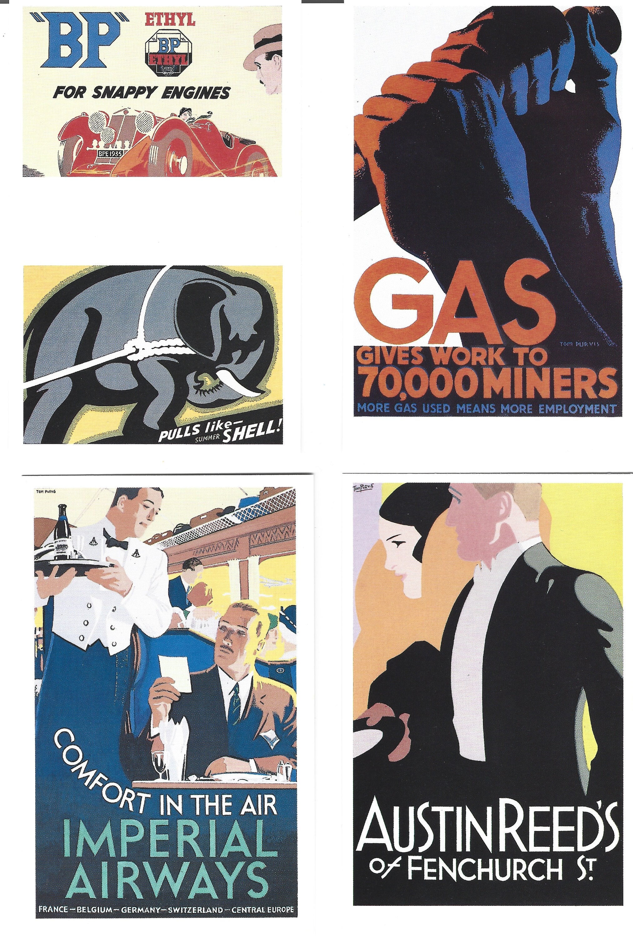 Tom Purvis Advertising Art Postcards. Set of 6 in Beautiful Illustrated ...