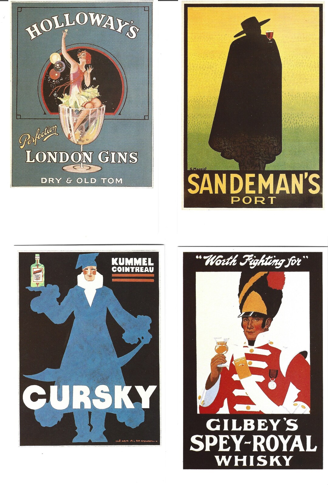 Classic Alcohol Drinks Advertising Art Postcards. Set of 6 in Beautiful ...