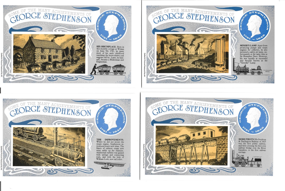 George Stephenson Railway Postcards. Set of 6 in Beautiful Illustrated ...