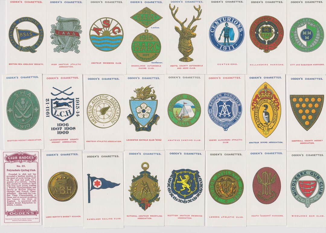 Club Badges. Modern Reprint of Original 1915 Full Set of 50 Ogdens ...