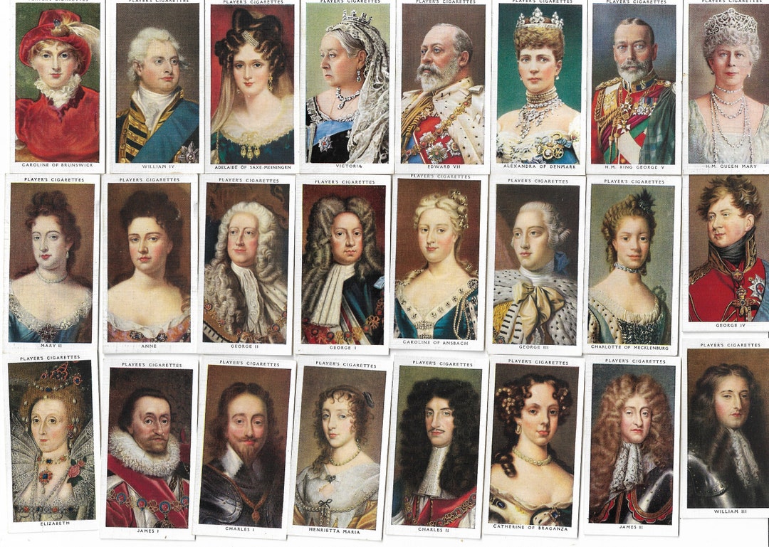 50 Vintage Cigarette Cards - Kings & Queens of England. 1935. Full Set ...