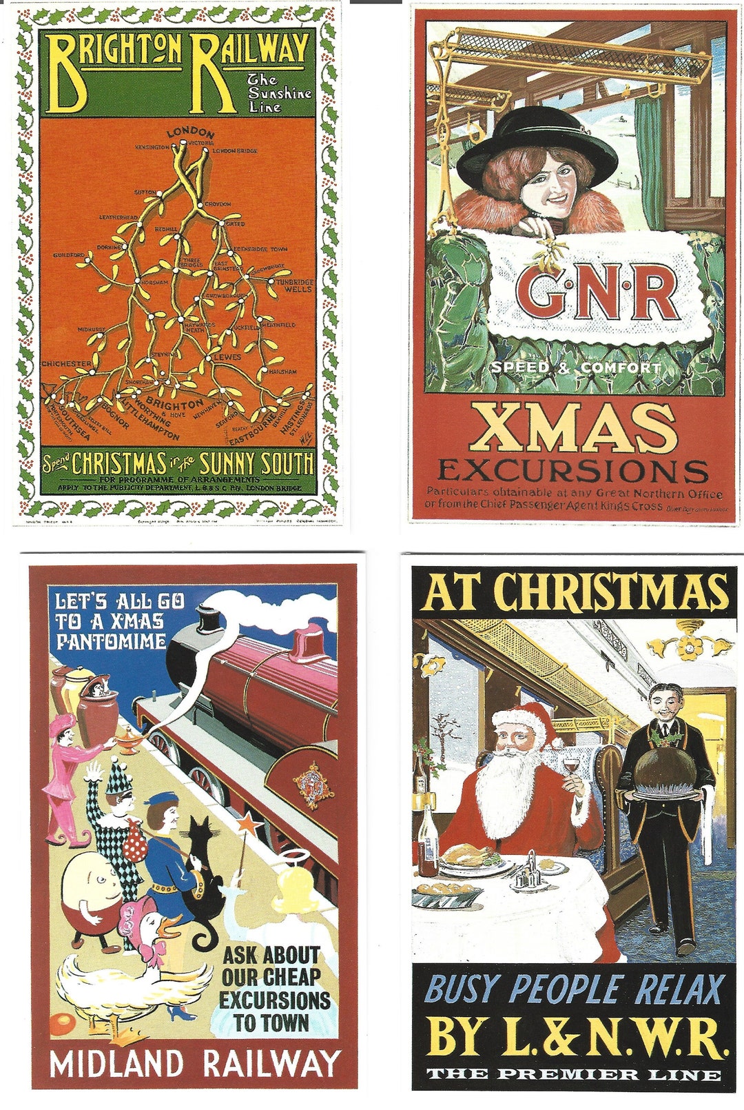 Christmas Railway Excursion Posters Postcards. Set of 6 in Beautiful ...