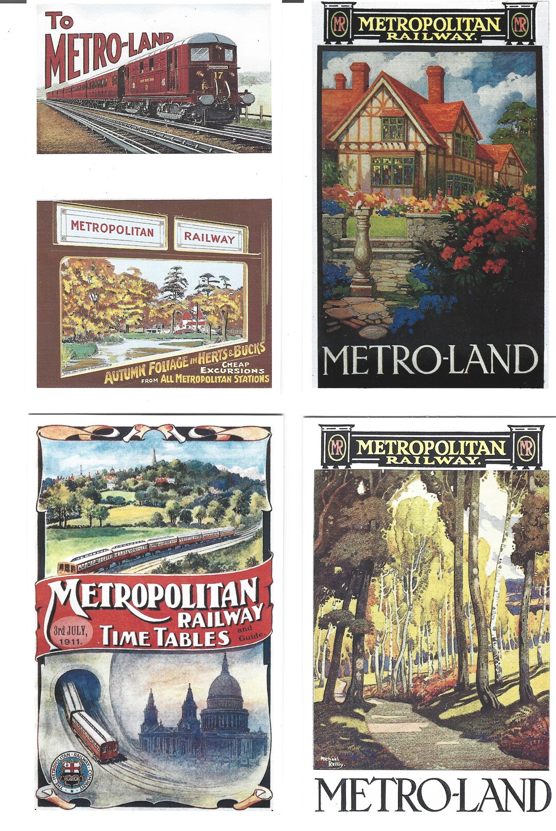 Metro-land Metropolitan Railway Poster Postcards. Set of 6 in Beautiful ...
