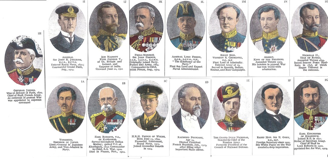 World War I Leaders. Modern Reprint of Original 1915 Full Set of 15 ...