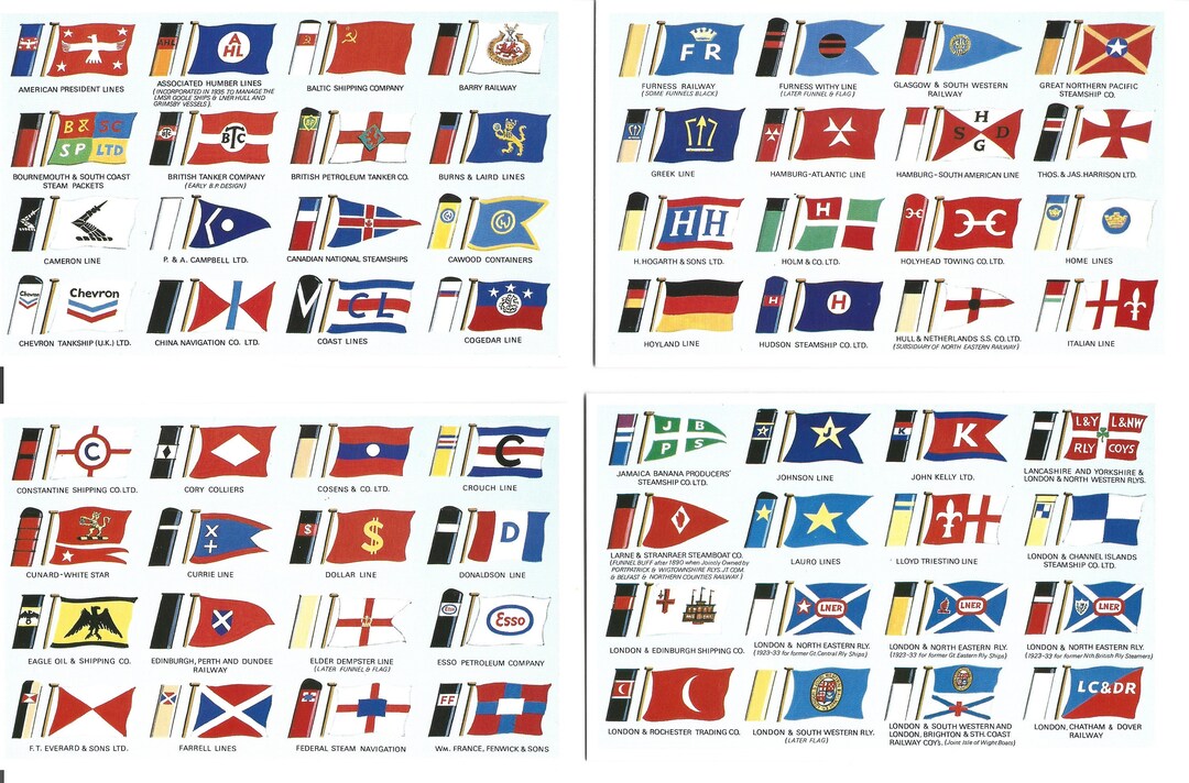 Ships Flags & Funnels Postcards. Set of 6 in Beautiful Illustrated ...