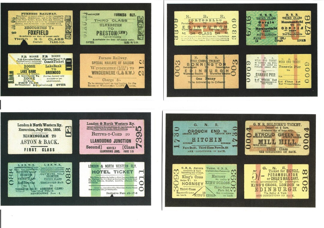 Vintage Railway Ticket Postcards. Set of 6 in Beautiful Illustrated ...