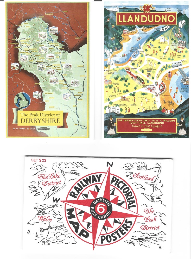 Classic Railway Map Posters Postcards. Set of 6 in Beautiful - Etsy