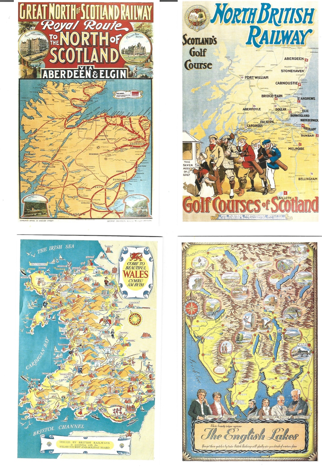 Classic Railway Map Posters Postcards. Set of 6 in Beautiful ...