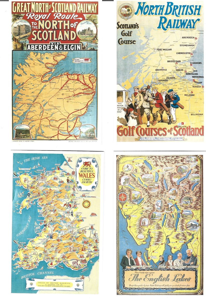 Classic Railway Map Posters Postcards. Set of 6 in Beautiful - Etsy