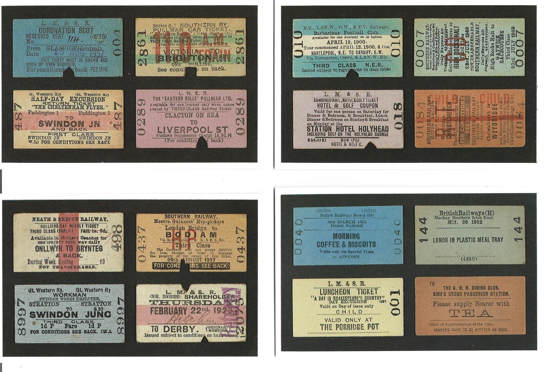 Vintage Railway Tickets Postcards. Set of 6 in Beautiful Illustrated ...