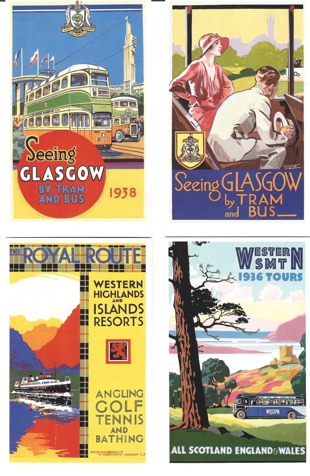 1930s Scotland Tourism Poster Art Postcards. Set of 6 in Beautiful ...