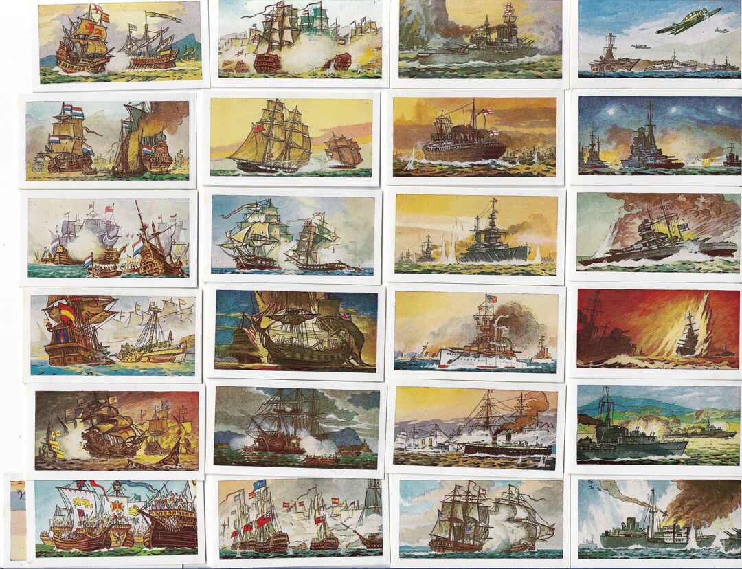 25 Vintage Tea Cards Naval Battles. Glengettie Tea. Full Set. Original ...