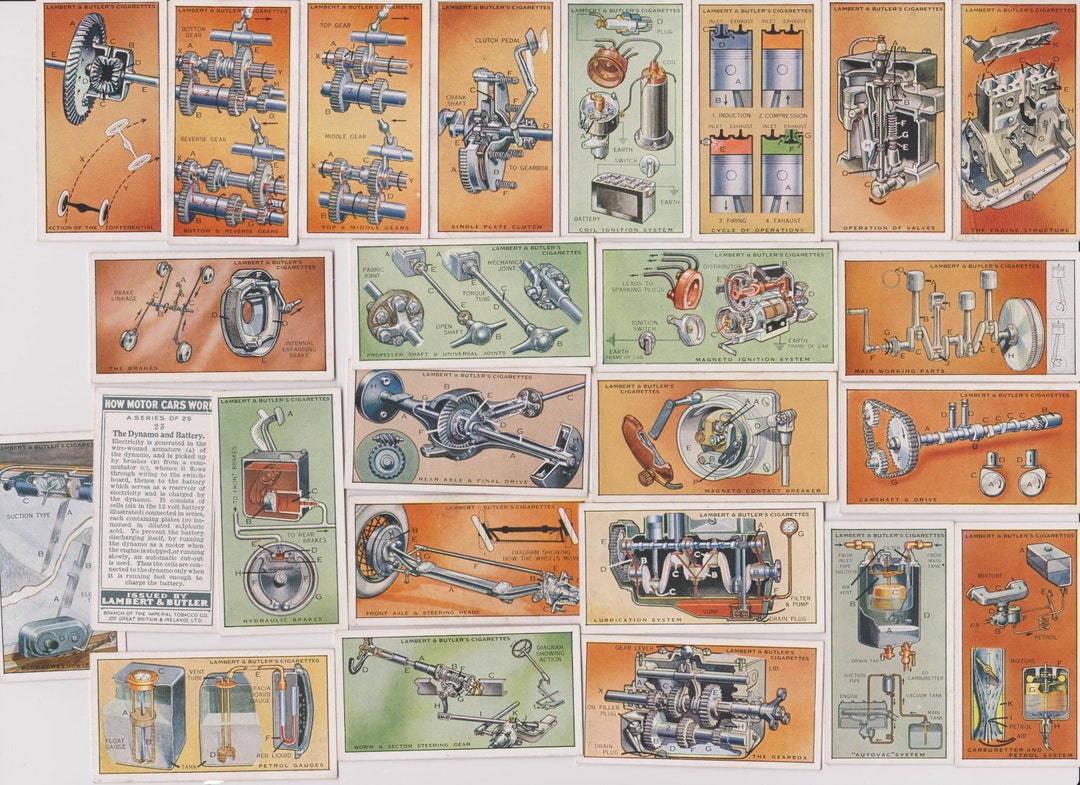 25 Vintage Cigarette Cards - How Motor Cars Work. 1931. Full Set ...