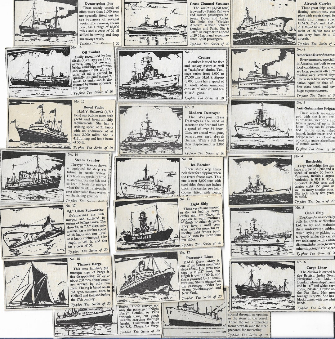 20 Vintage Tea Cards - Types of Ships. 1955. Full Set. Typhoo Tea ...
