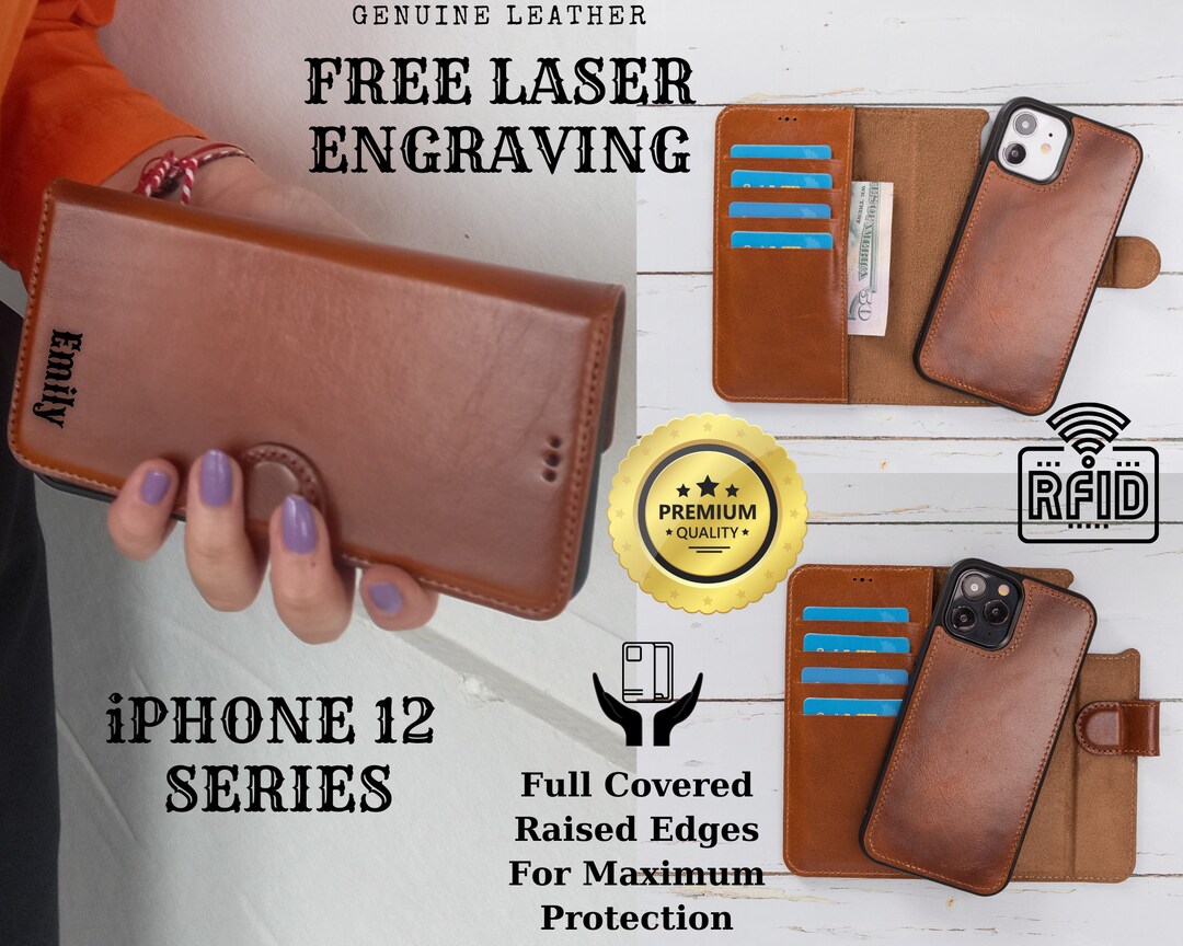 Leather Iphone 12 Series Magnetic Detachable RFID Wallet Case - Etsy