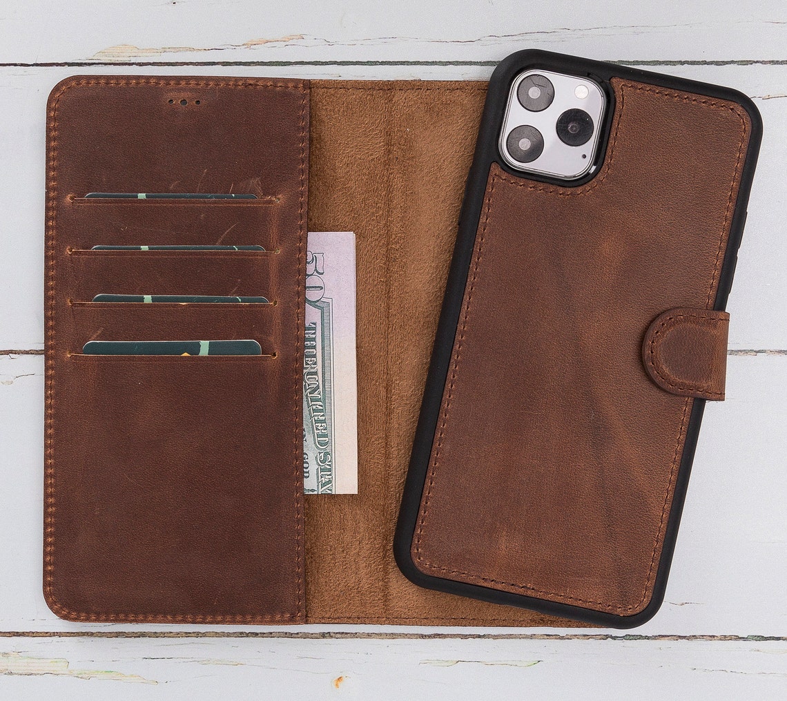 Iphone 11 Pro Max Case Genuine Leather Rfid Wallet Case Etsy