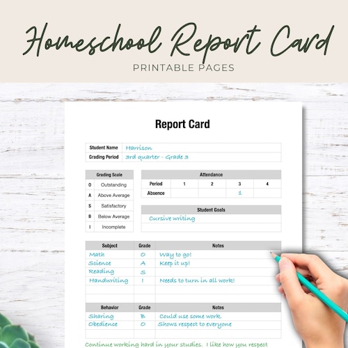 Homeschool Report Card Homeschool Planner Insert Report | Etsy