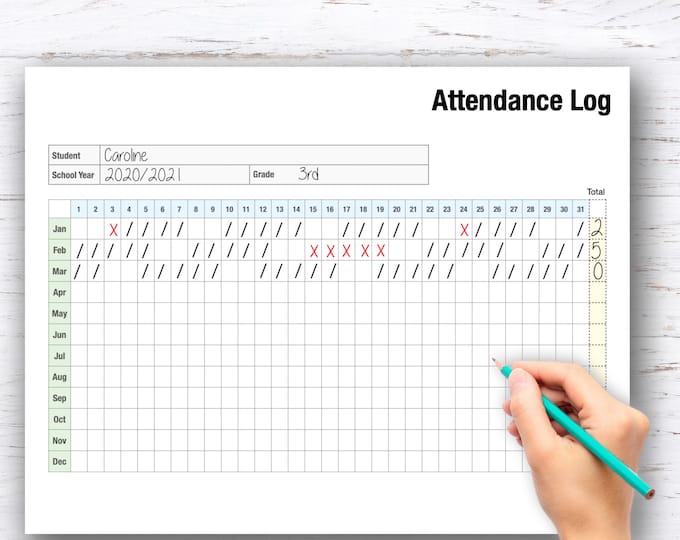 Homeschool Attendance Log Printable, Homeschool Planner, Teacher ...