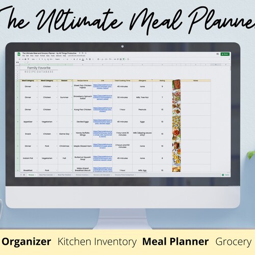 Meal Planner Recipe Organizer Kitchen Inventory Grocery - Etsy