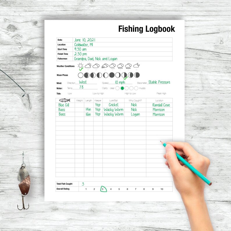 Fishing Logbook Printable, Fishing Catch Log, Fishing Guide Log, Angler ...