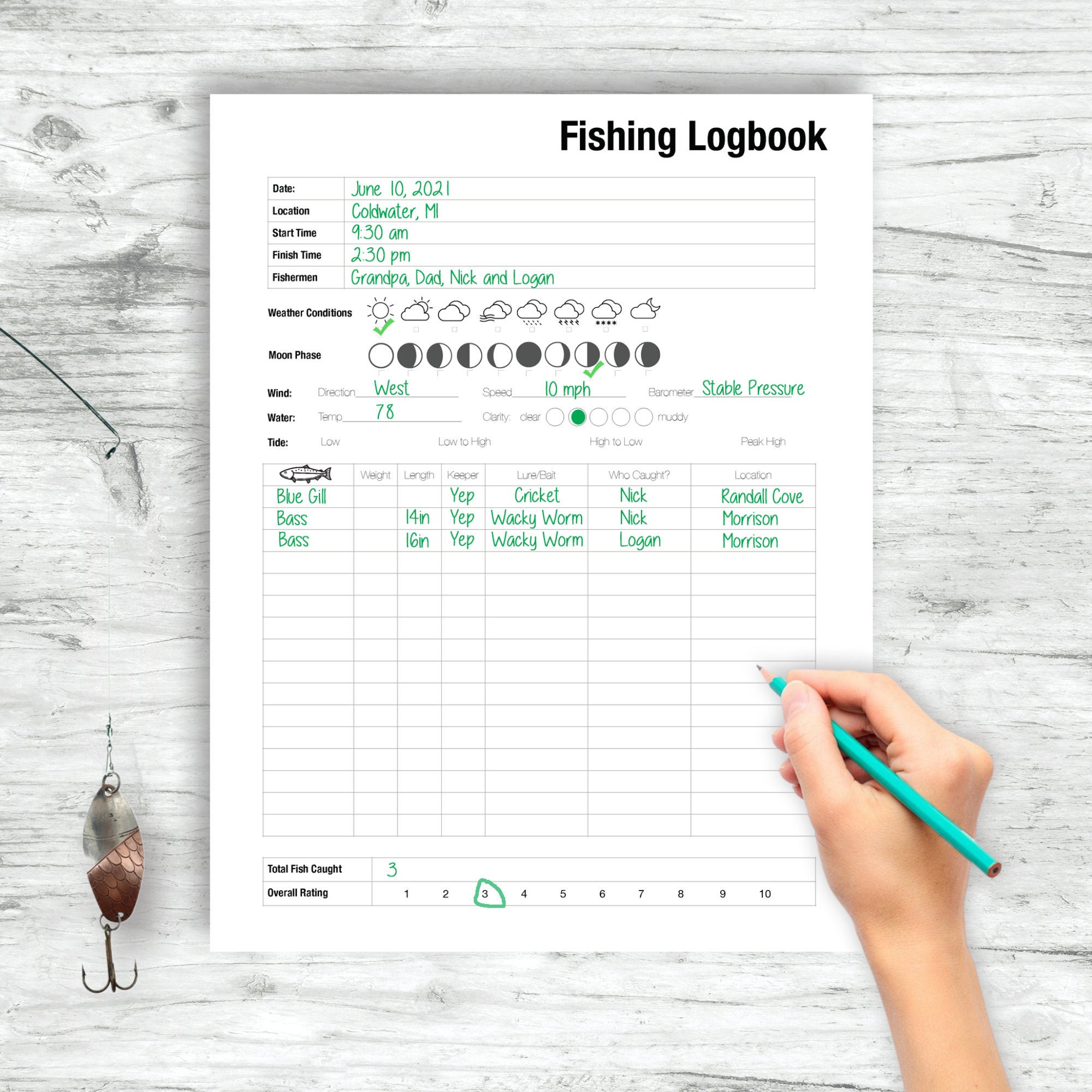 Fishing Logbook Printable, Fishing Catch Log, Fishing Guide Log, Angler ...