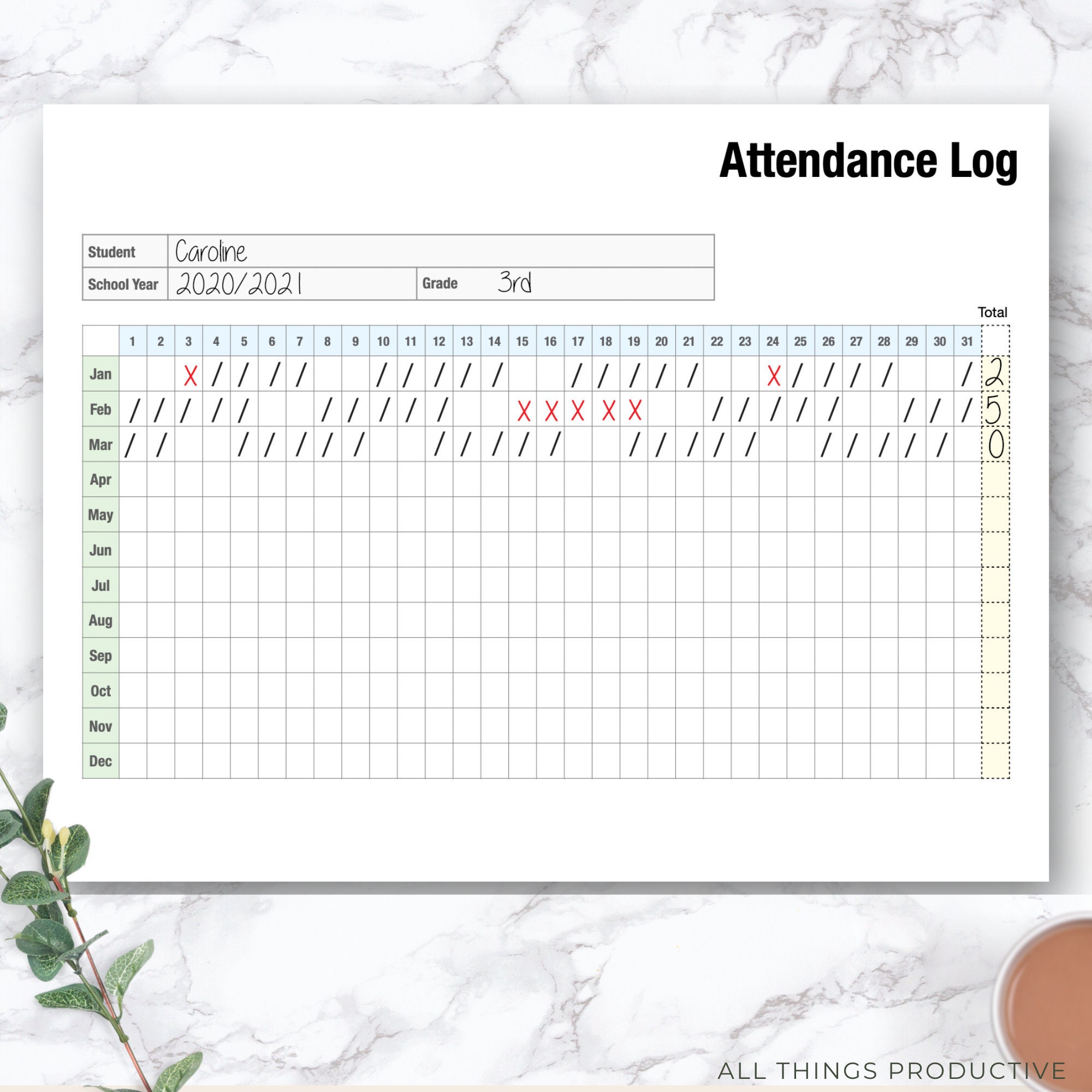 Homeschool Attendance Log Printable, Homeschool Planner, Teacher ...